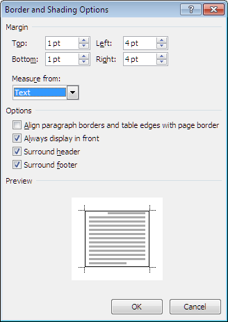 Using Borders in Word 2007 and above